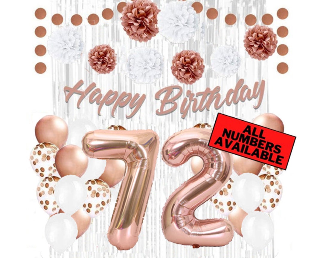 Rose Gold 72nd Birthday Decorations for Women - 40" Number Balloons ...