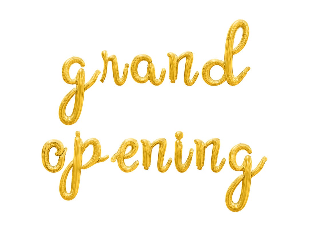 GRAND OPENING Cursive Letter Balloon Banner - Gold, Rose Gold & Silver ...