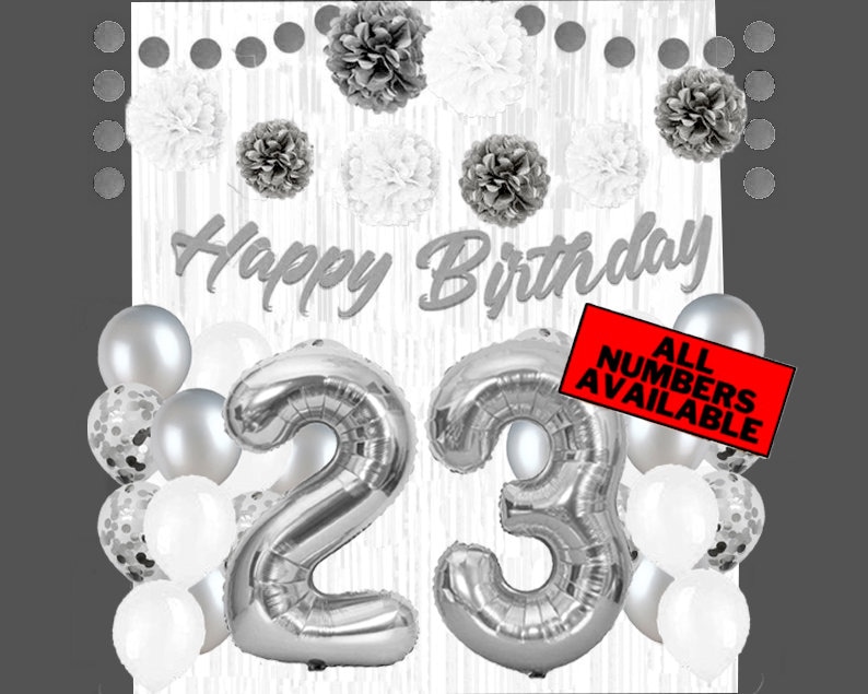 Silver & Black 23rd Birthday Decorations for Guys - 40" Number Balloons ...