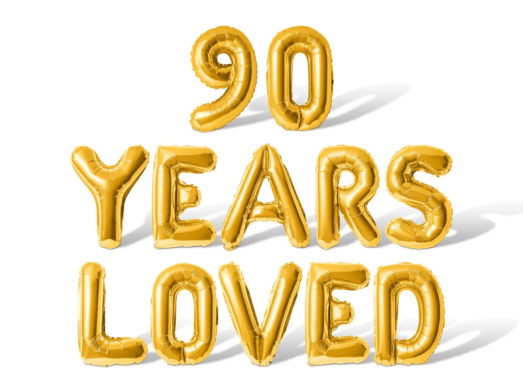90 YEARS LOVED Letter & Numbr Balloon Banner - 10 Color Options - 90th ...