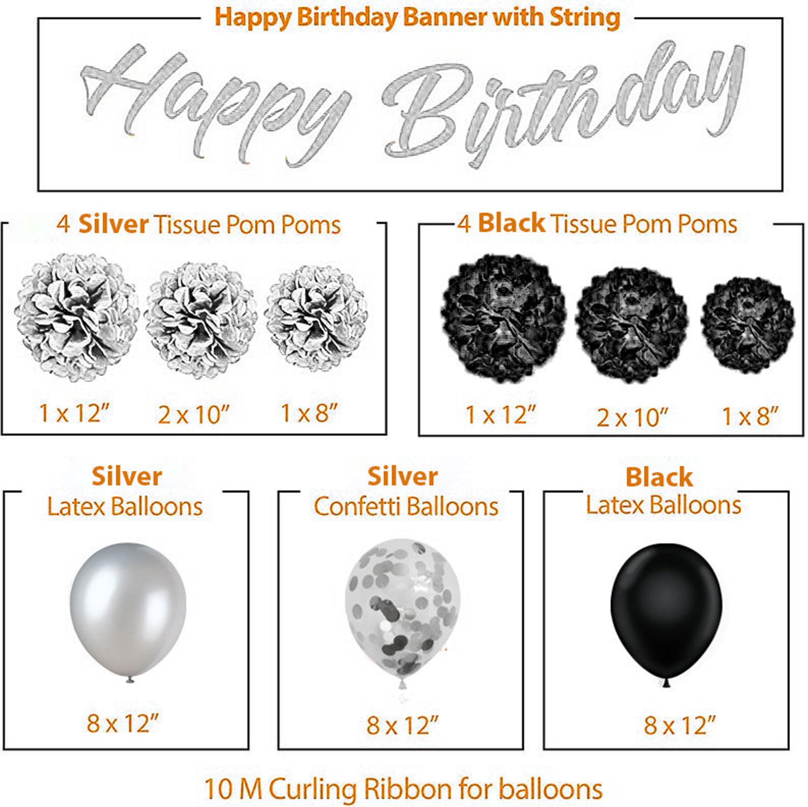 Black & Silver 25th Birthday Decorations for Men 40 | Etsy