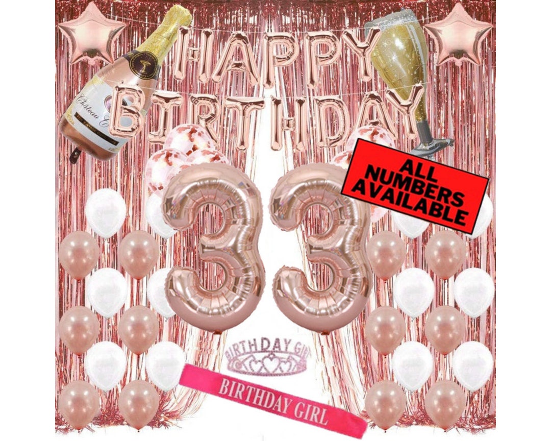 33rd Birthday Rose Gold Decorations Incl. 40" Number "33" Balloons, 16 ...