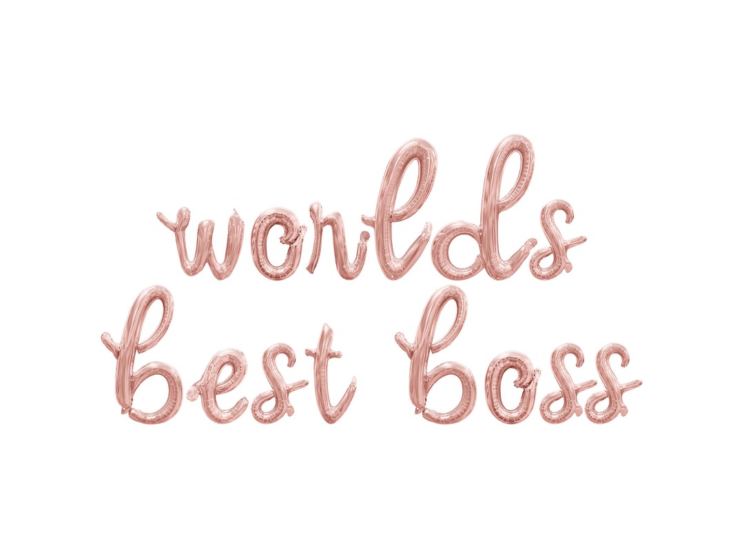 WORLDS BEST BOSS Cursive Letter Balloon Banner - Gold, Rose Gold ...