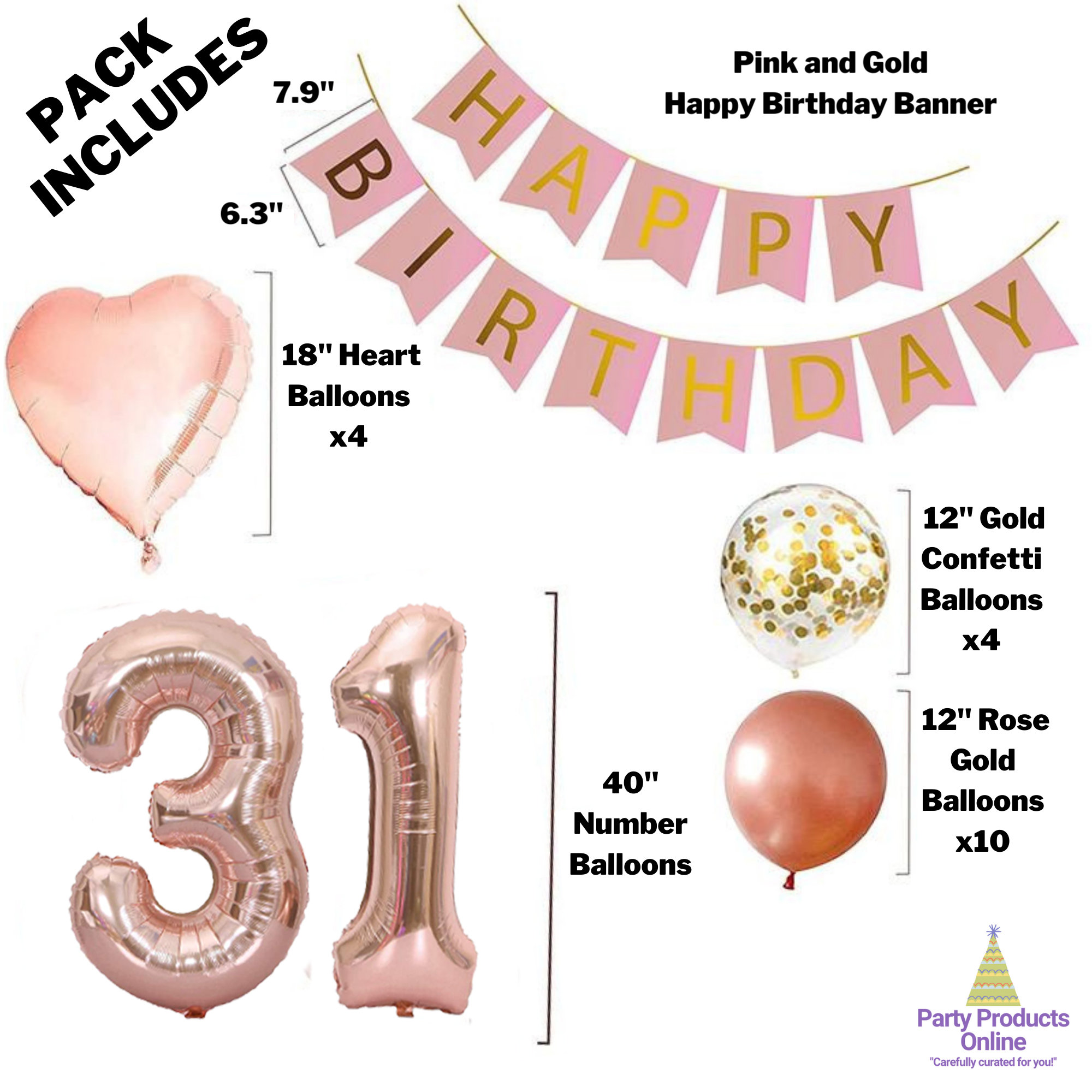 31st Birthday Decorations for Her Pink and Rose Gold 31st | Etsy