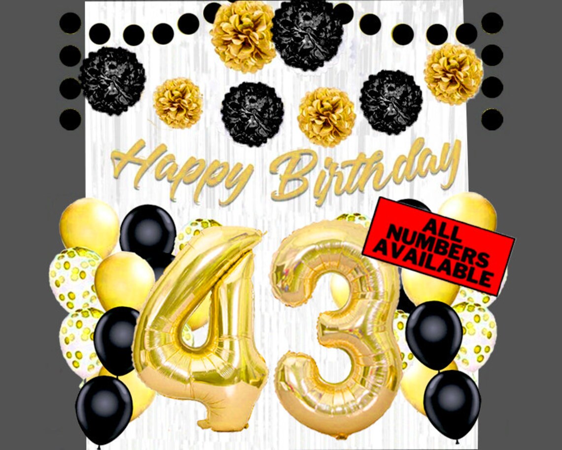 Gold & White 43rd Birthday Decorations for Women - 40" Number Balloons ...