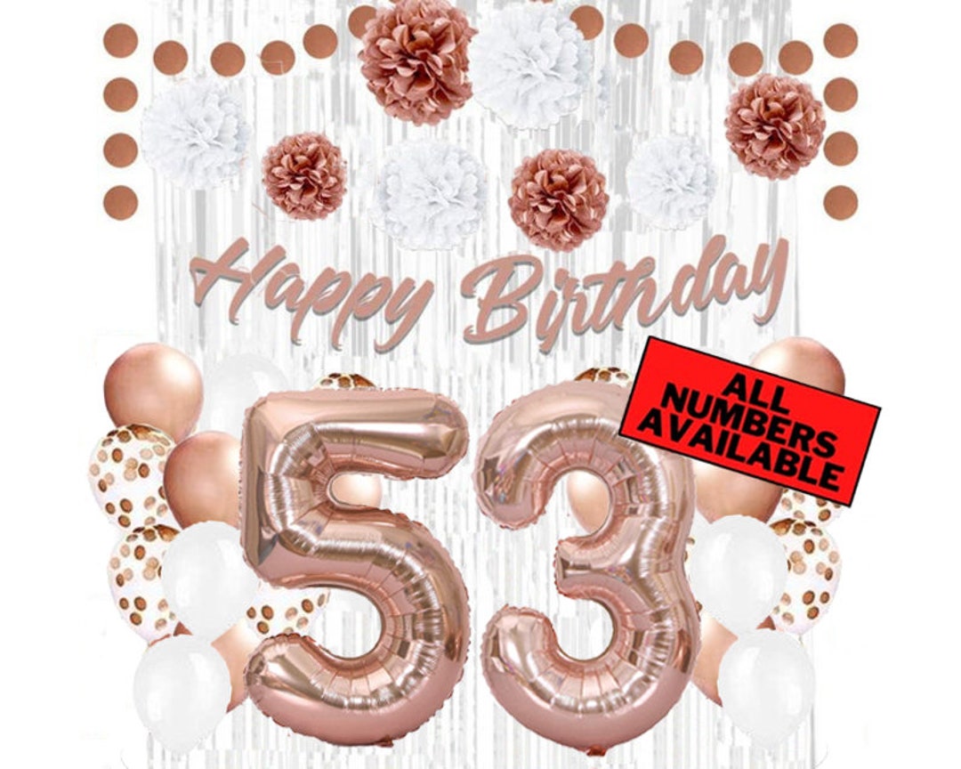 Rose Gold 53rd Birthday Decorations for Women - 40" Number Balloons ...