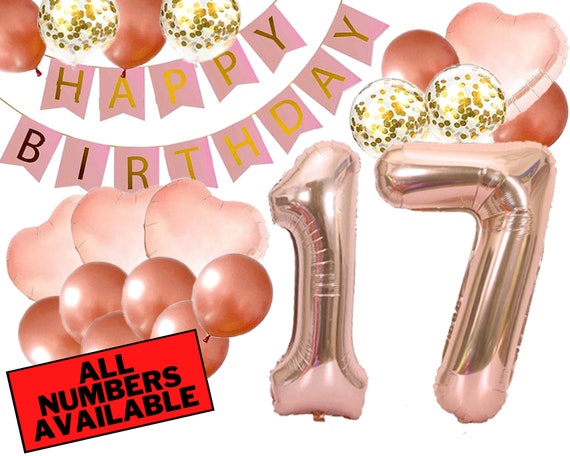 17th Birthday Decorations for Her Pink and Rose Gold 17th | Etsy