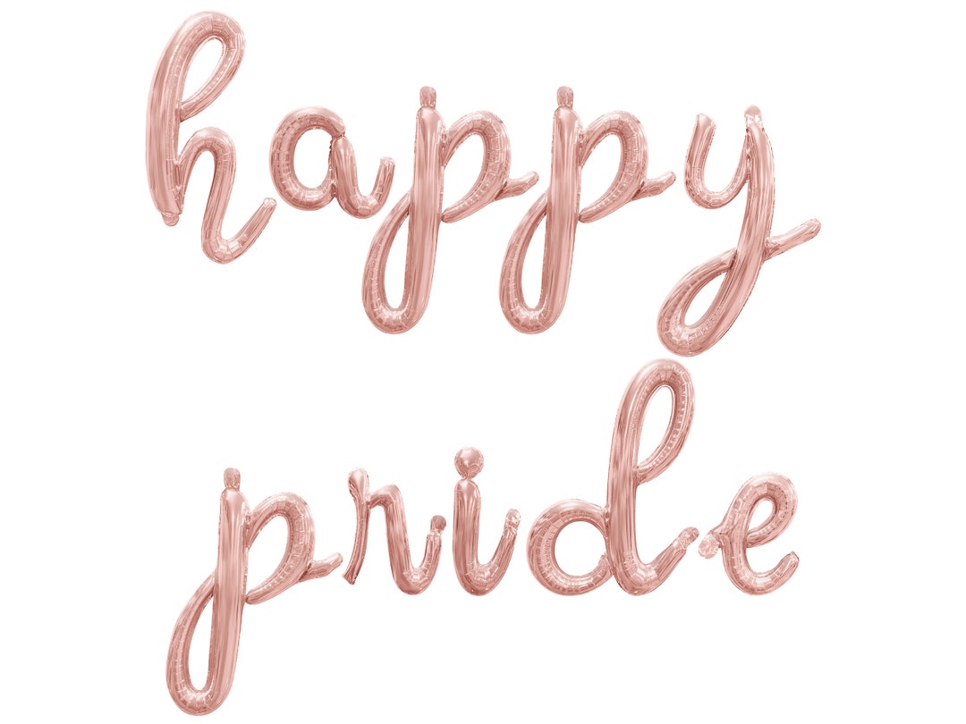 HAPPY PRIDE Cursive Letter Balloon Banner - Gold, Rose Gold & Silver ...