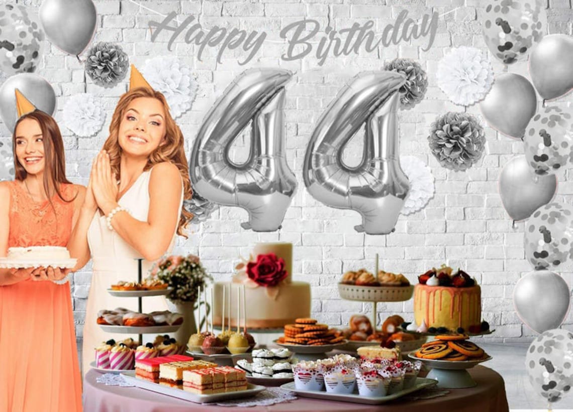 Silver & White 44th Birthday Decorations for Women - 40" Number ...