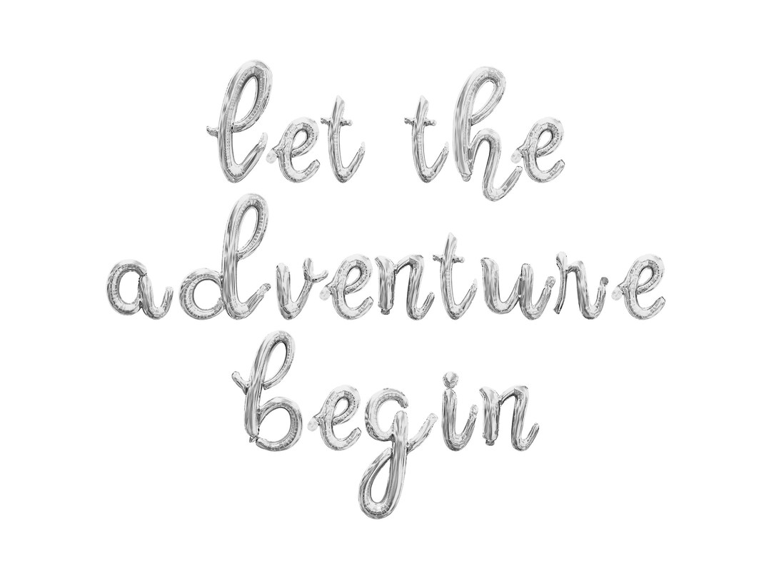 Let the Adventure Begin Cursive Letter Balloon Banner - Gold, Rose Gold ...