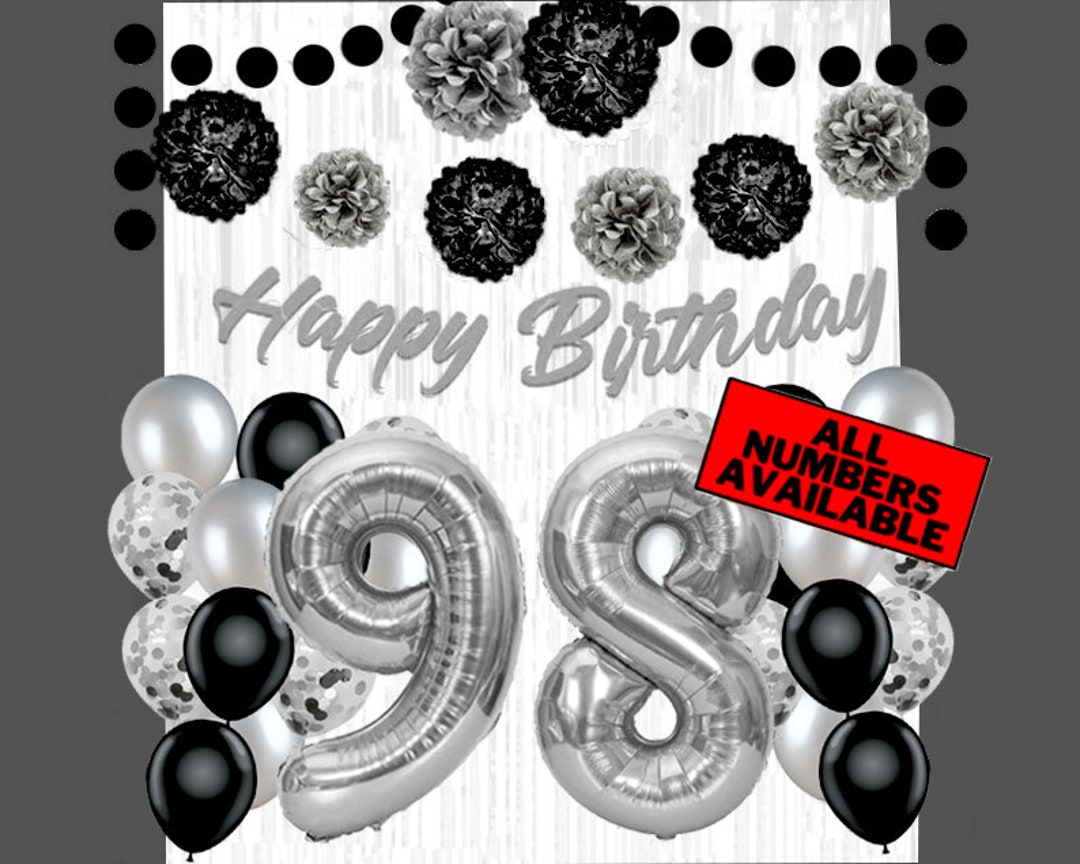 Silver & Black 98th Birthday Decorations for Women - 40" Number ...