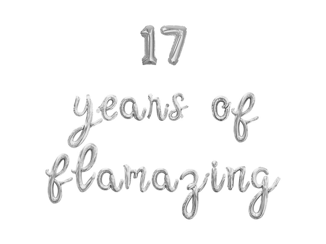 17 YEARS OF FLAMAZING Cursive Letter Balloon Banner - Gold, Rose Gold ...