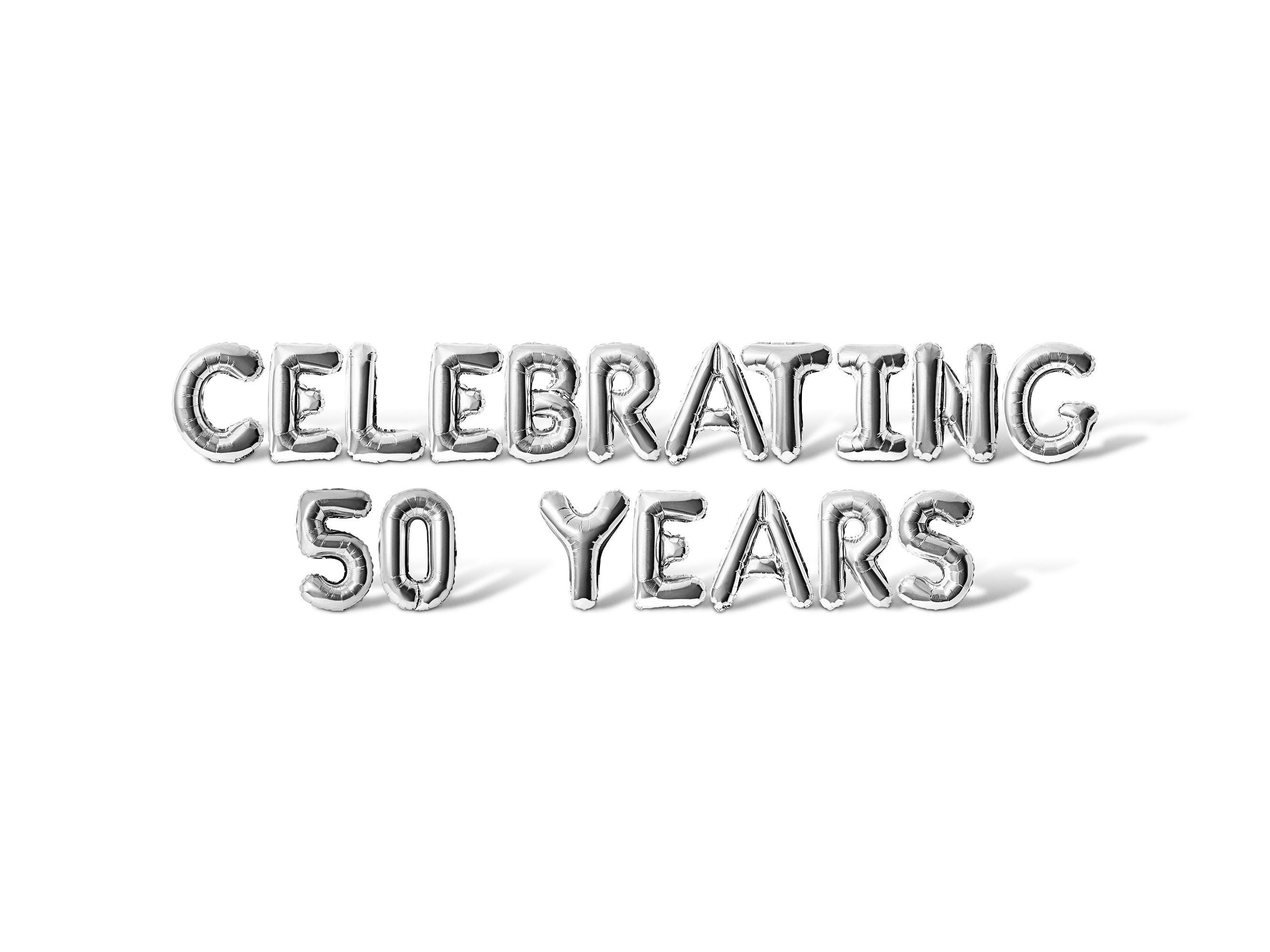 CELEBRATING 50 YEARS Letter Balloon Banner - 10 Color Options - 50th ...