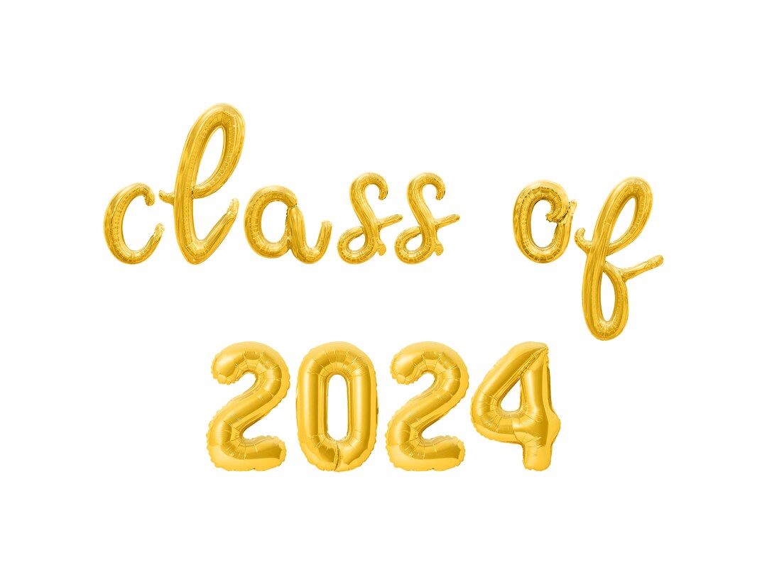 CLASS OF 2024 Cursive Letter Balloon Banner - Gold, Rose Gold & Silver ...