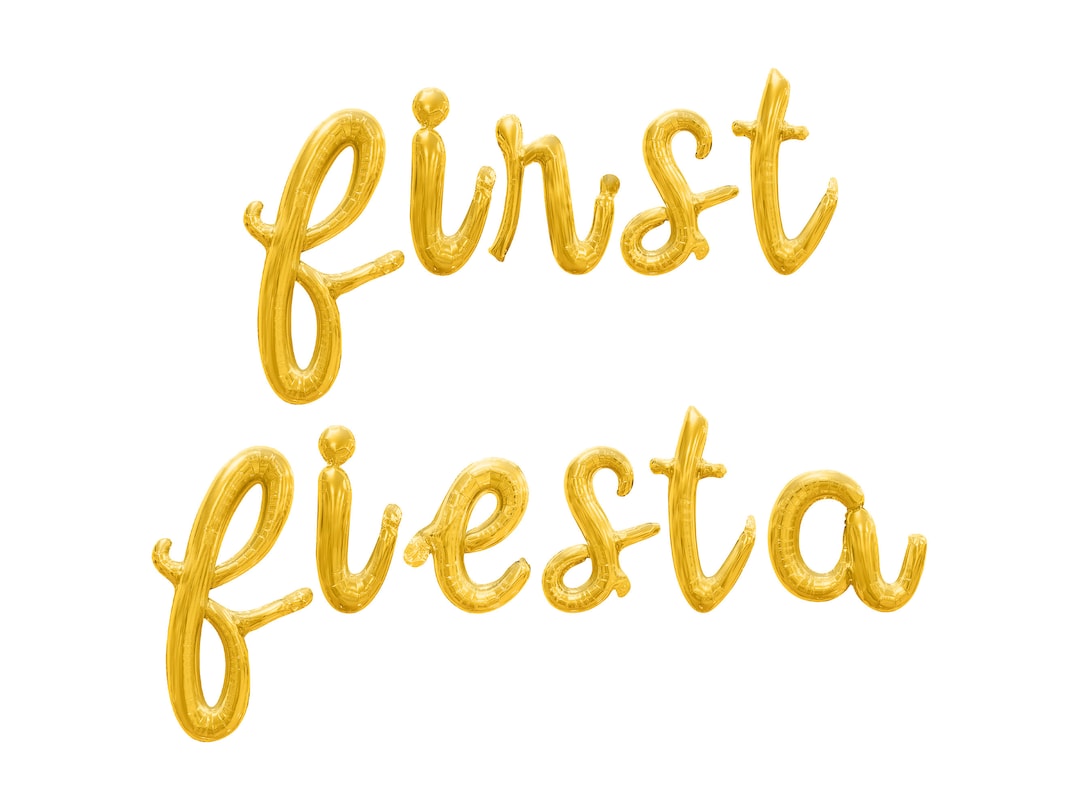 FIRST FIESTA Cursive Letter Balloon Banner - Gold, Rose Gold & Silver ...