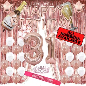 31st Birthday Rose Gold Decorations Incl. 40" Number "31" Balloons, 16 ...