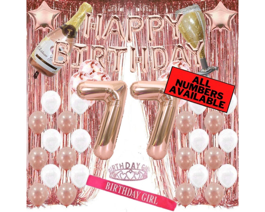77th Birthday Rose Gold Decorations Incl. 40" Number "77" Balloons, 16 ...