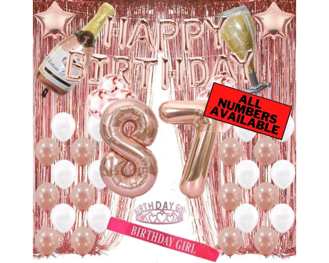 87th Birthday Rose Gold Decorations Incl. 40" Number "87" Balloons, 16 ...