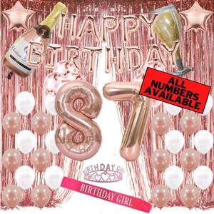 87th Birthday Rose Gold Decorations Incl. 40" Number "87" Balloons, 16 ...