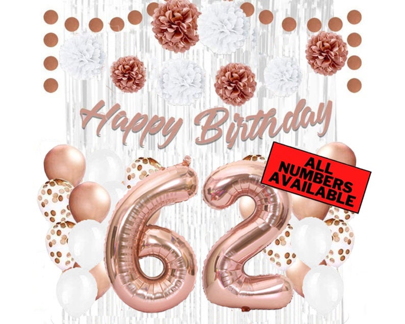 Gold & Black 62nd Birthday Decorations for Women - 40" Number Balloons ...