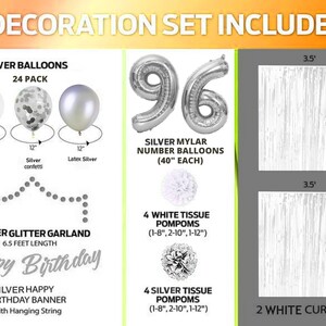 Silver & White 96th Birthday Decorations for Women - 40" Number ...