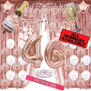 46th Birthday Rose Gold Decorations Incl. 40" Number "46" Balloons, 16 ...