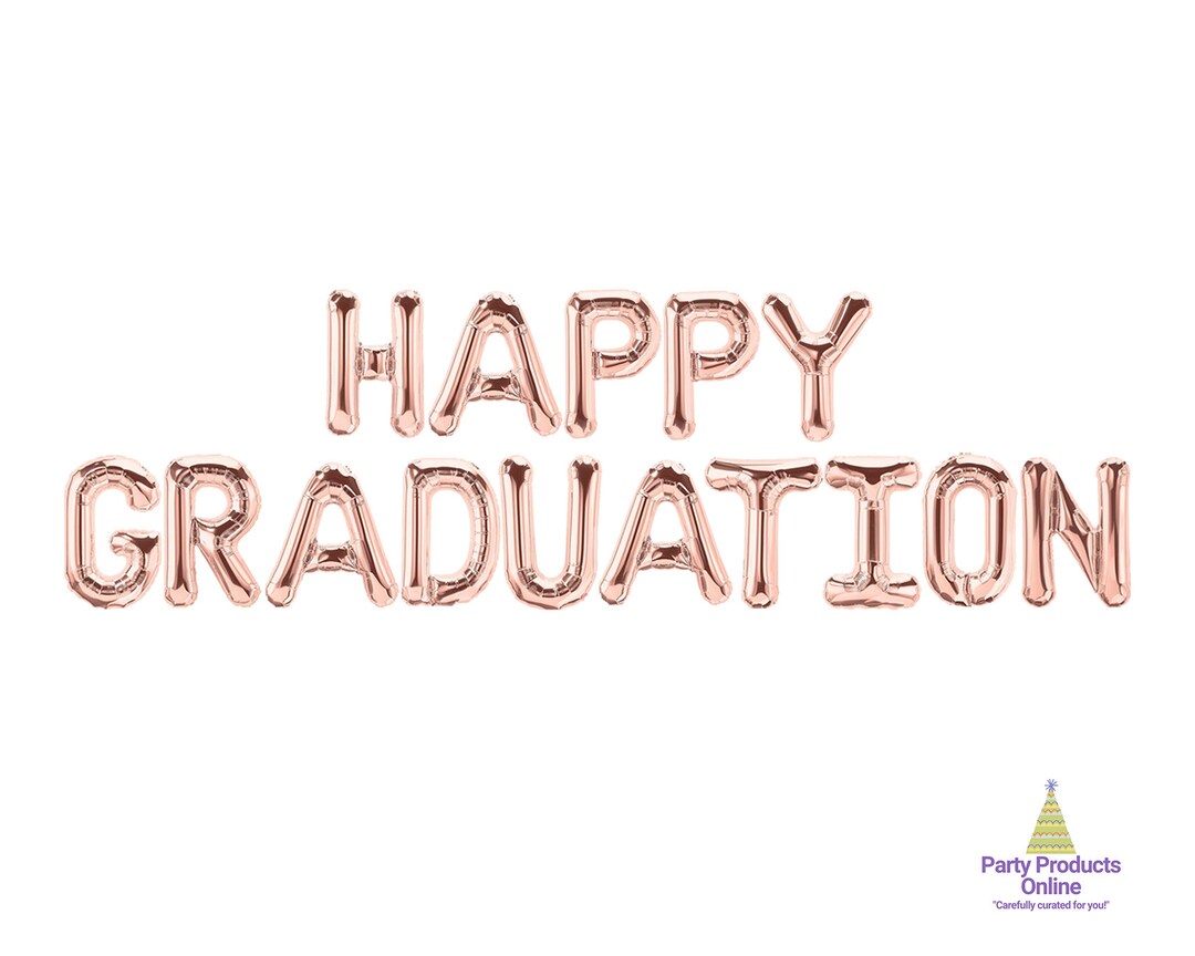 HAPPY GRADUATION Letter Balloon Banner - Gold, Rose Gold, Silver, Black ...