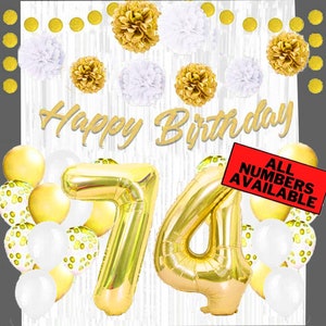 Gold & White 74th Birthday Decorations for Women - 40" Number Balloons ...