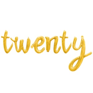 TWENTY Cursive Letter and Number Balloon Banner - Gold, Rose Gold ...