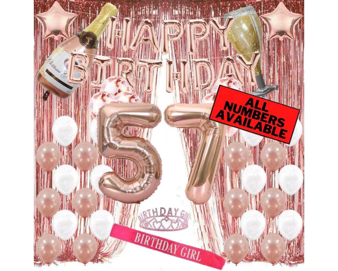 57th Birthday Rose Gold Decorations Incl. 40" Number "57" Balloons, 16 ...