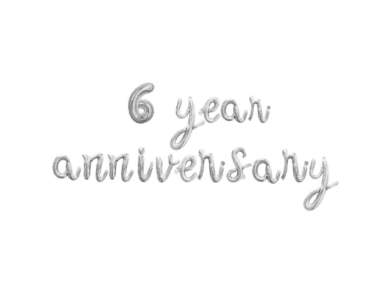 6 YEAR ANNIVERSARY Cursive Script Letter Balloon Banner - Gold, Rose ...