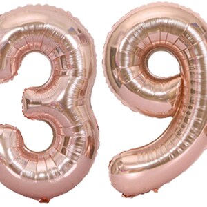 39th Birthday Rose Gold Decorations Incl. 40" Number "39" Balloons, 16 ...