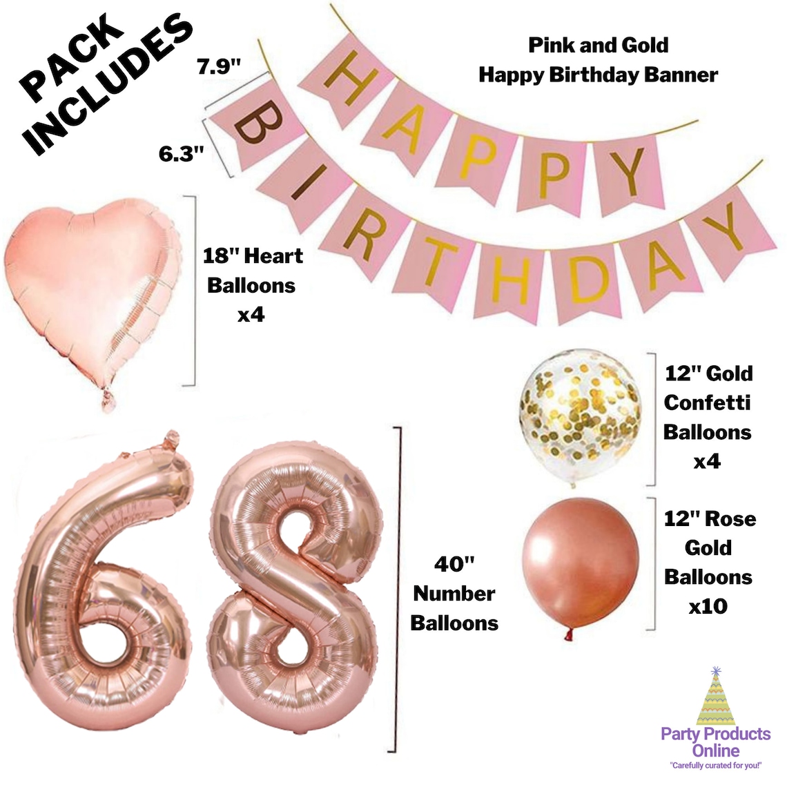 68th Birthday Decorations for Her Pink and Rose Gold 68th - Etsy