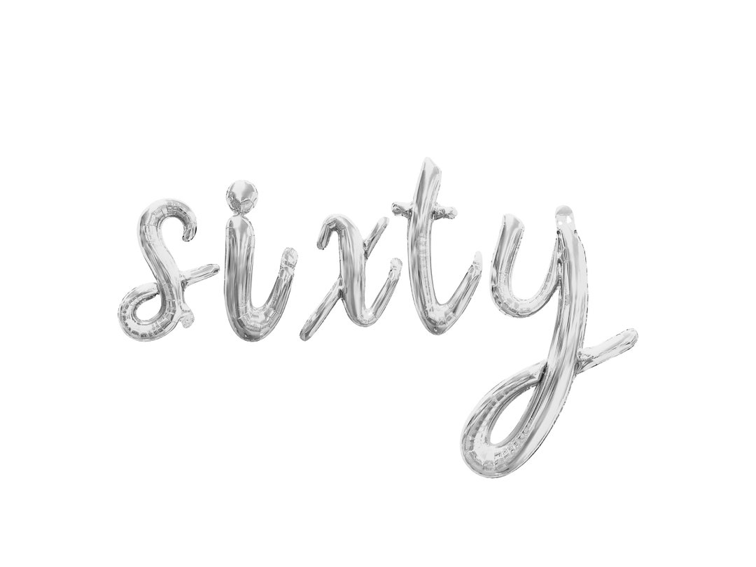 SIXTY Cursive Script Letter and Number Balloon Banner - Gold, Rose Gold ...
