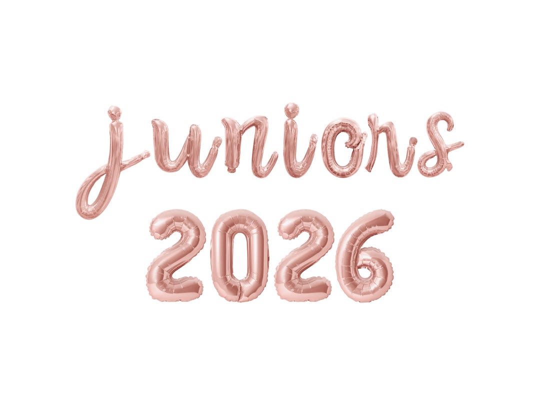 JUNIORS 2026 Cursive Letter Balloon Banner - Gold, Rose Gold & Silver ...