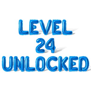 LEVEL 24 UNLOCKED Letter Balloon Banner 10 Color Options 24th Birthday ...