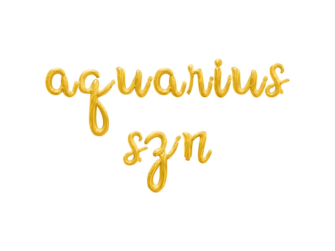 AQUARIUS SZN Cursive Script Letter Balloon Banner - Gold, Rose Gold ...