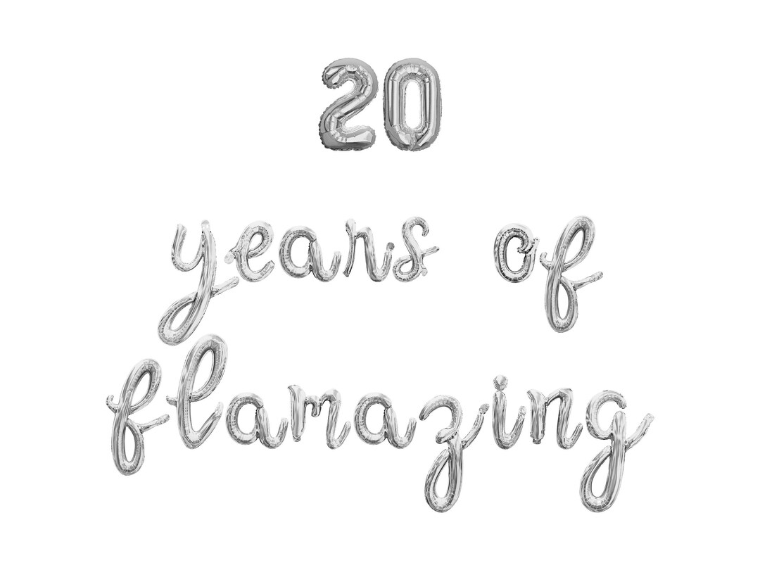 20 YEARS OF FLAMAZING Cursive Letter Balloon Banner - Gold, Rose Gold ...