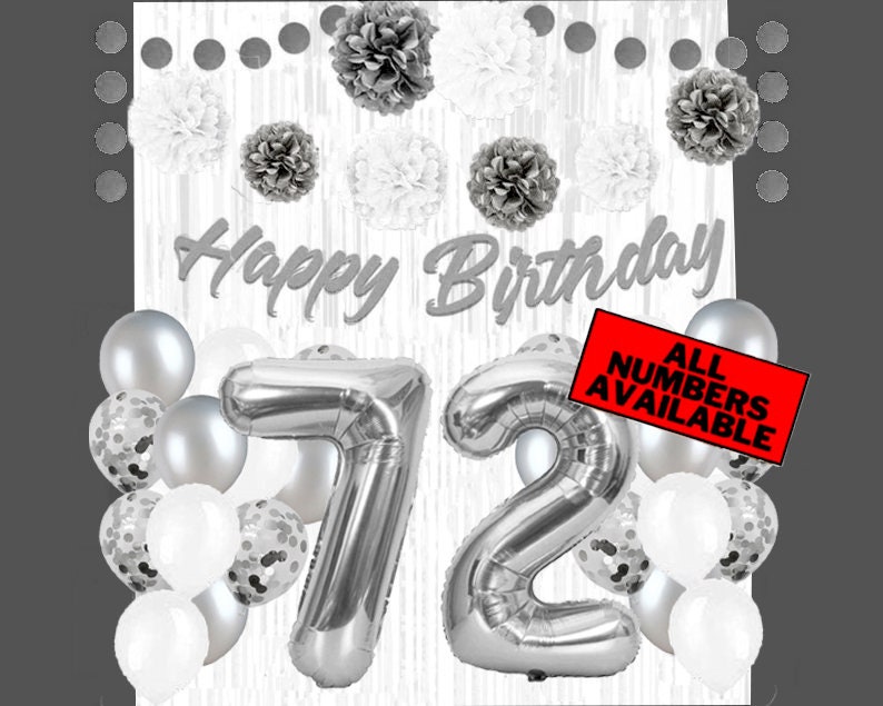 Rose Gold 72nd Birthday Decorations for Women - 40" Number Balloons, Banner, Silver Foil ...