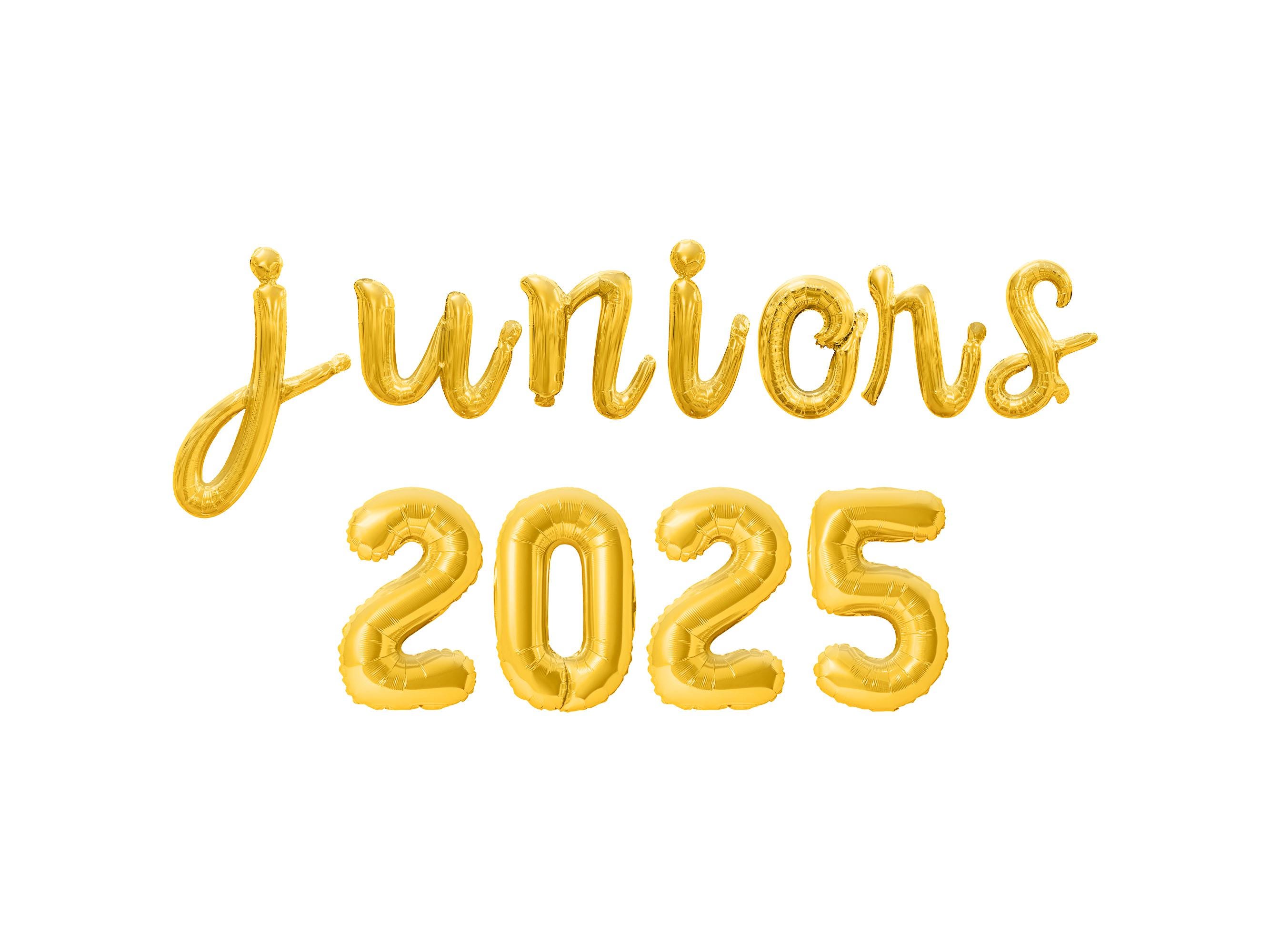JUNIORS 2025 Cursive Letter Balloon Banner - Gold, Rose Gold & Silver ...