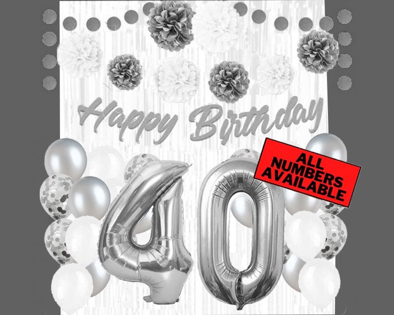 White & Silver 40th Birthday Decorations for Men 40 | Etsy