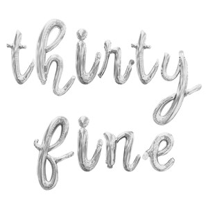 THIRTY FINE Cursive Letter Balloon Banner - Gold, Silver & Rose Gold ...