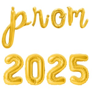 PROM 2025 Cursive Letter Balloon Banner - Gold, Rose Gold & Silver ...