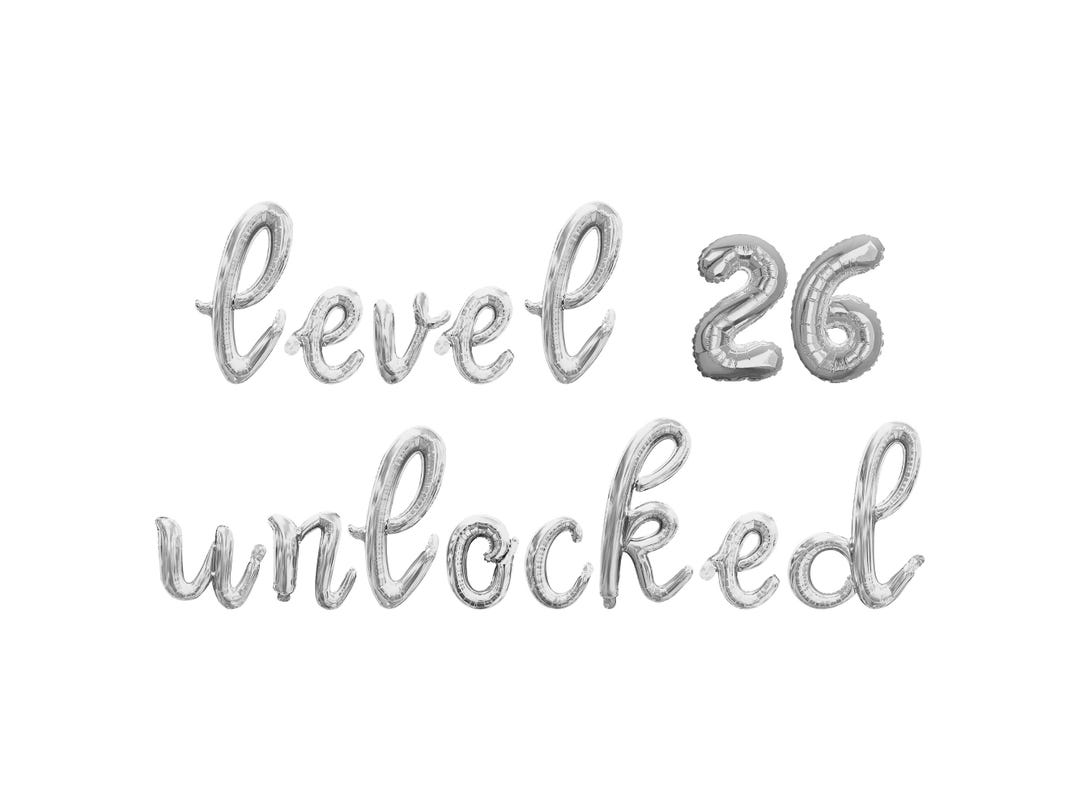 LEVEL 26 UNLOCKED Cursive Script Letter Balloon Banner - Gold, Rose ...