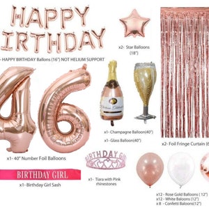 46th Birthday Rose Gold Decorations Incl. 40" Number "46" Balloons, 16 ...