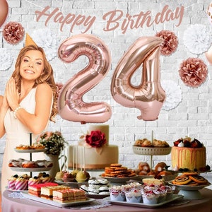 Rose Gold 24th Birthday Decorations for Women - 40" Number Balloons ...