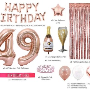 49th Birthday Rose Gold Decorations Incl. 40" Number "49" Balloons, 16 ...