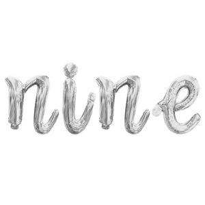 NINE Cursive Script Letter Balloon Banner - Gold, Rose Gold & Silver ...