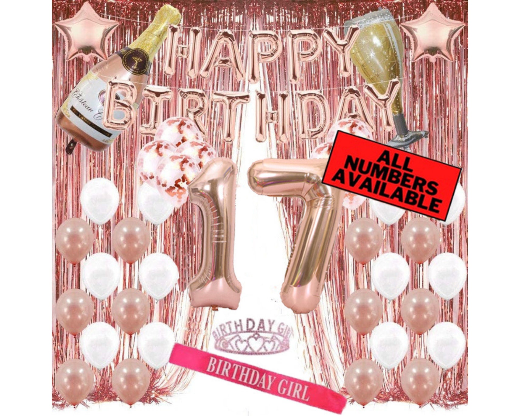 17th Birthday Rose Gold Decorations Incl. 40 Number - Etsy