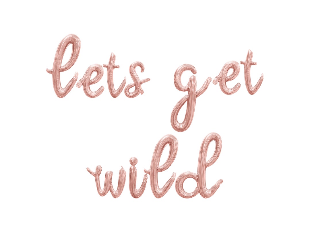 LETS GET WILD Cursive Letter Balloon Banner - Gold, Rose Gold & Silver ...
